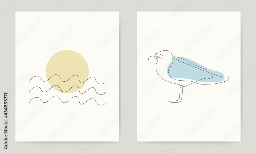 Set of abstract posters in minimal trendy style. Line drawing of a ...