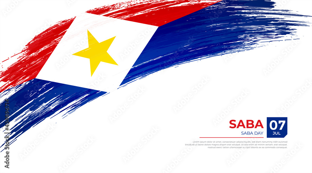 Flag of Saba country. Happy Saba day background with grunge brush flag ...