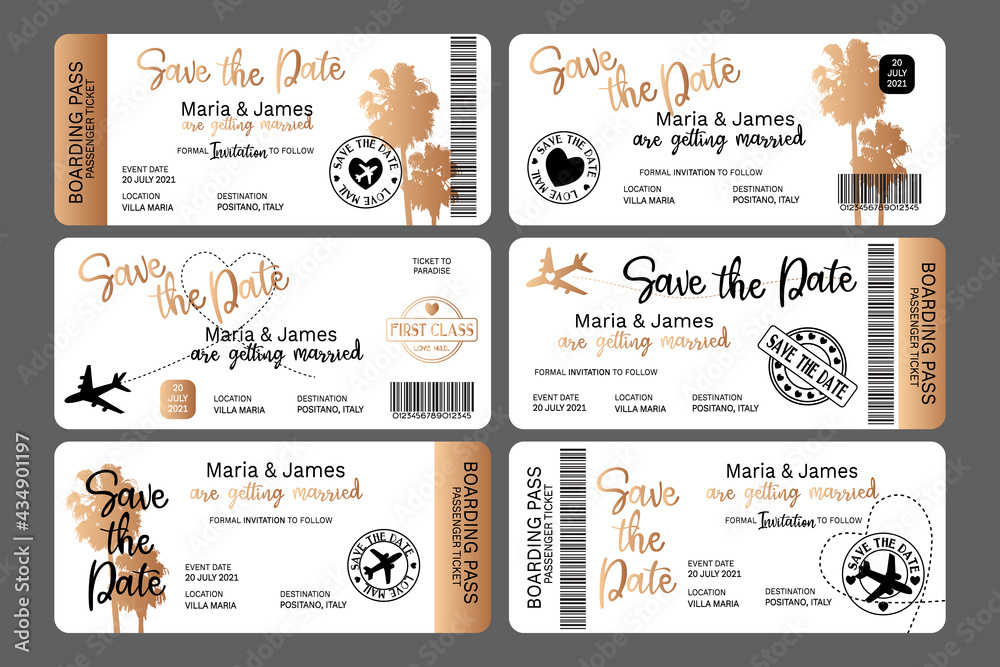 Wedding initation- boarding pass set editablle Stock Vector | Adobe Stock