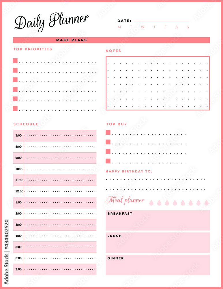 Daily planner template. printable template - Easy to plan your day ...