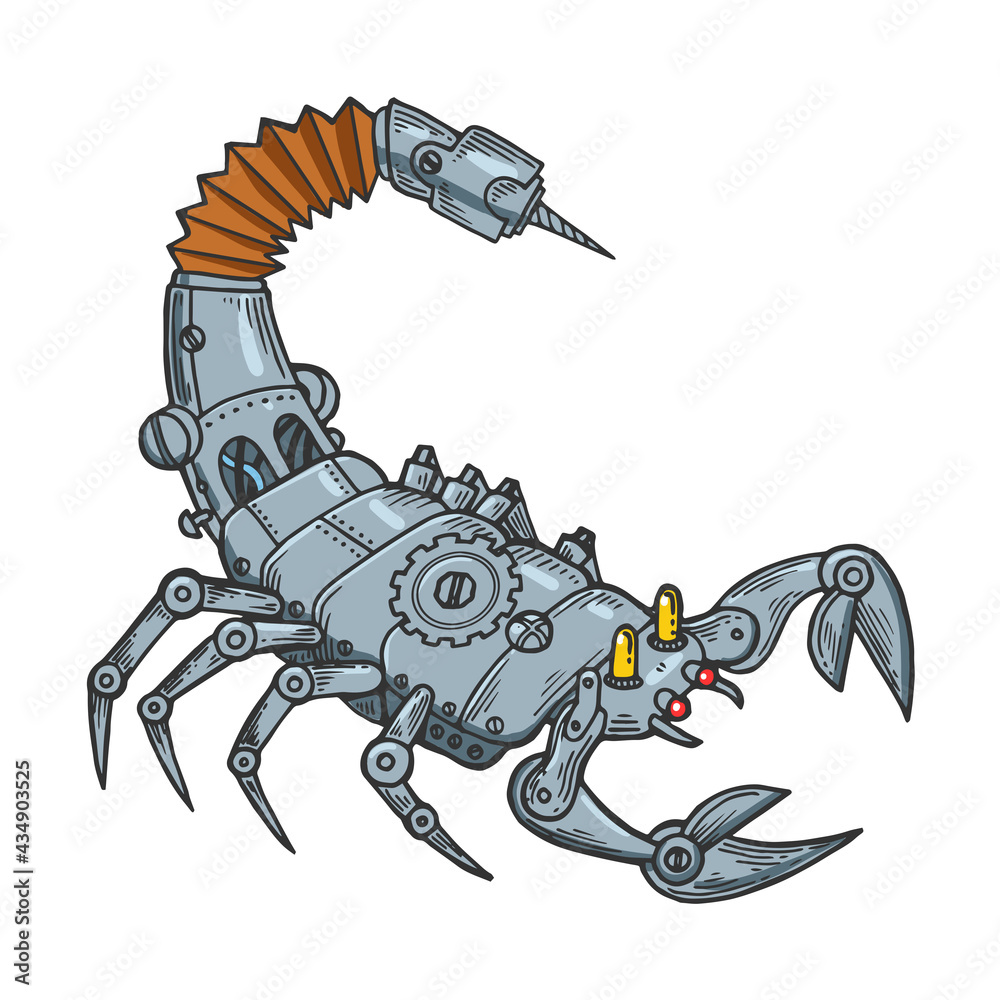 Mechanical scorpio animal line art color sketch engraving vector ...