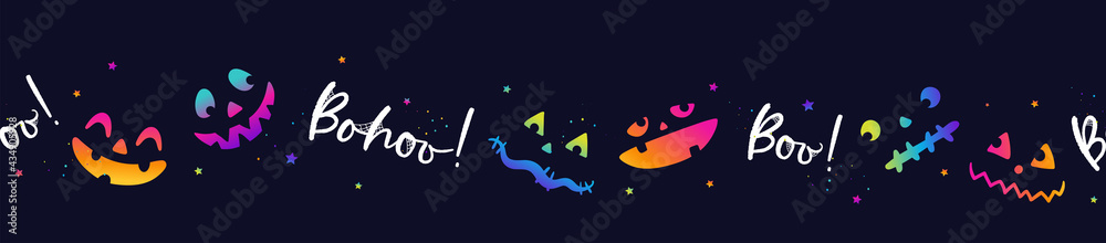 Colorful and fun hand drawn Halloween faces, cute background, vibrant ...