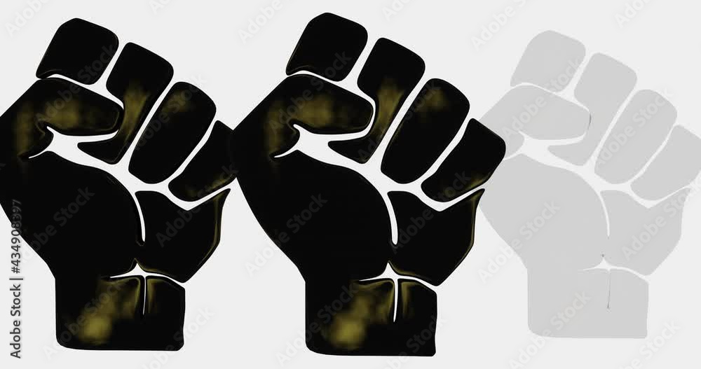 3d animation symbol of black fist on white background. video showing ...