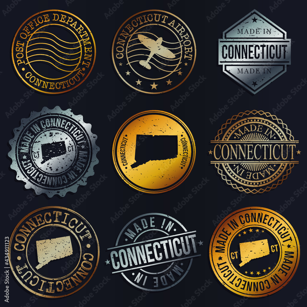 Connecticut, USA Business Metal Stamps. Gold Made In Product Seal ...
