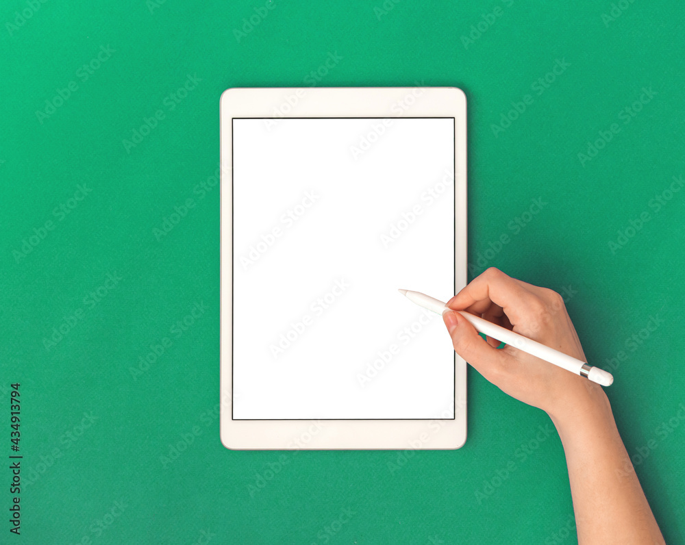 Tablet education and application mockup with blank white screen and ...