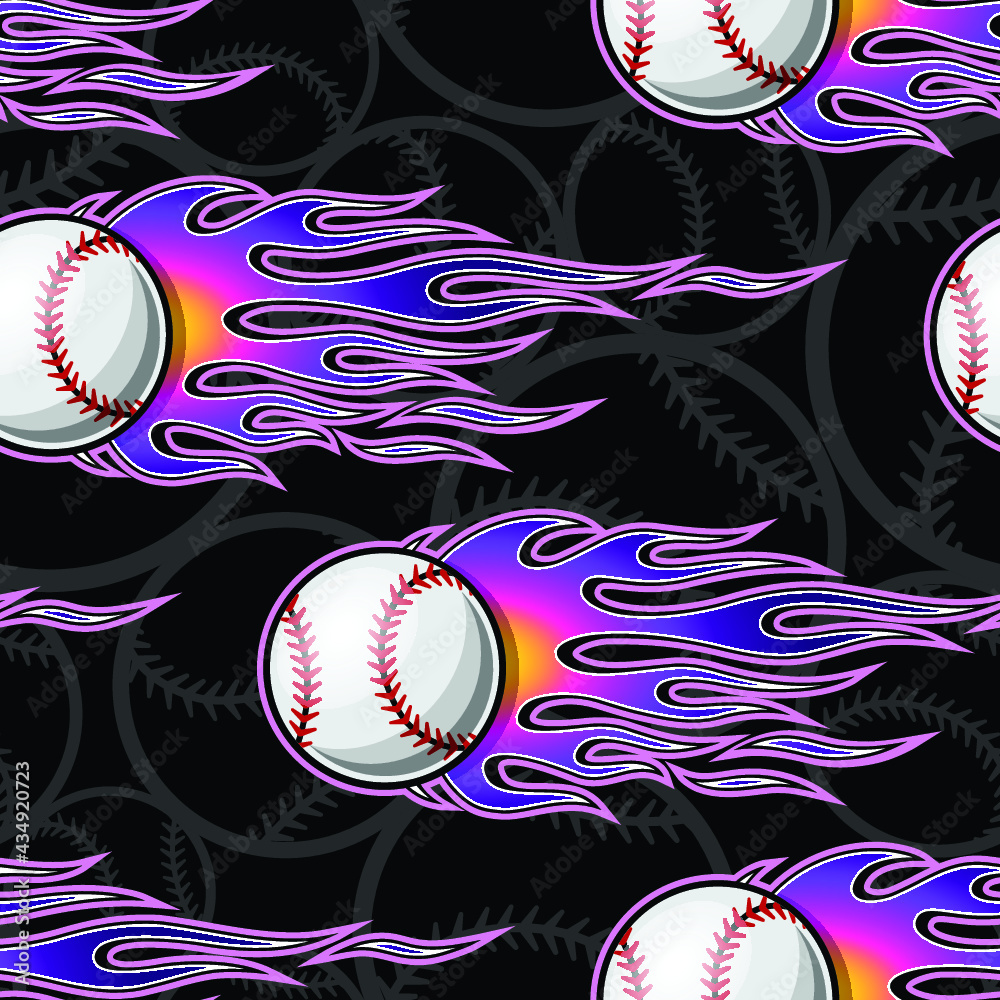 Baseball softball ball icon and fire flame vector seamless pattern ...