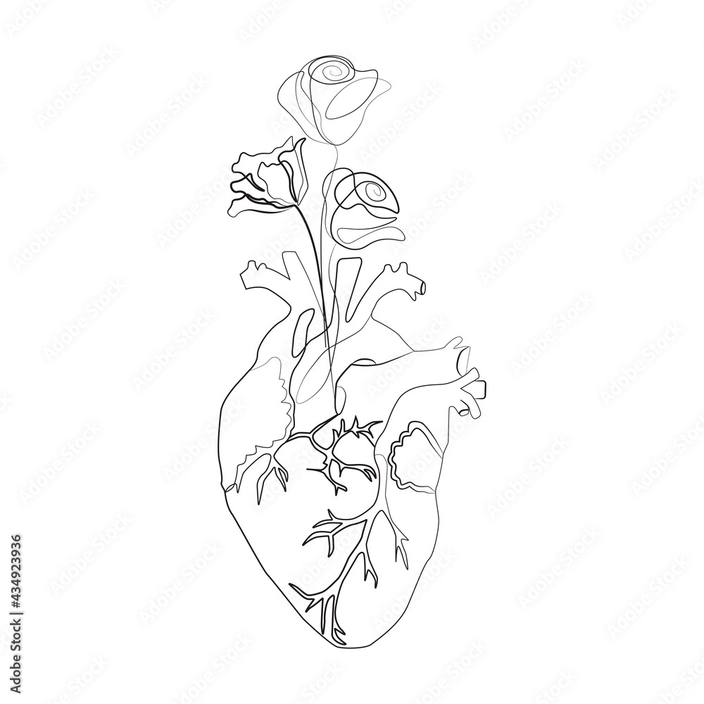 Heart And Flowers Drawings