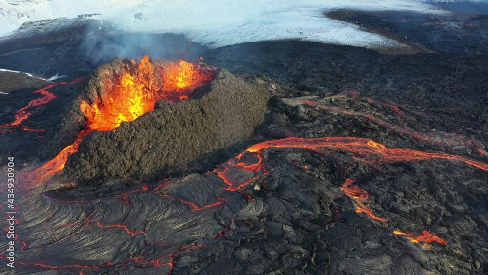 4K Drone aerial video of Iceland Volcanic eruption 2021. The volcano ...