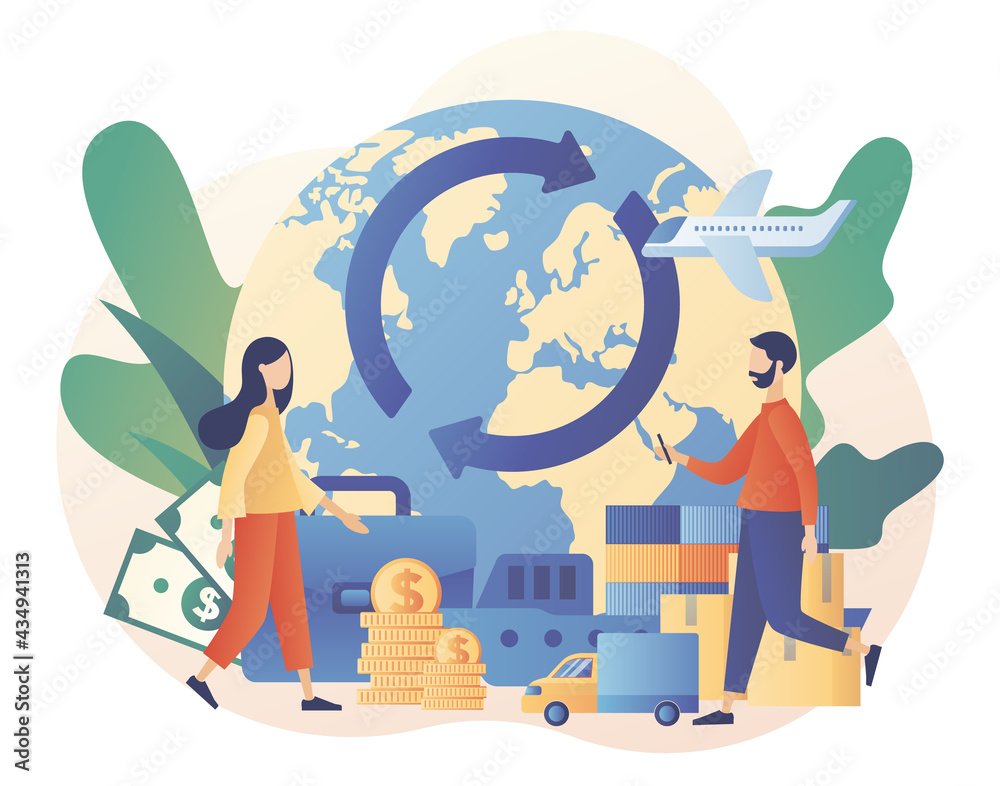 Import and export concept. Logistics business. Global trade. Tiny ...