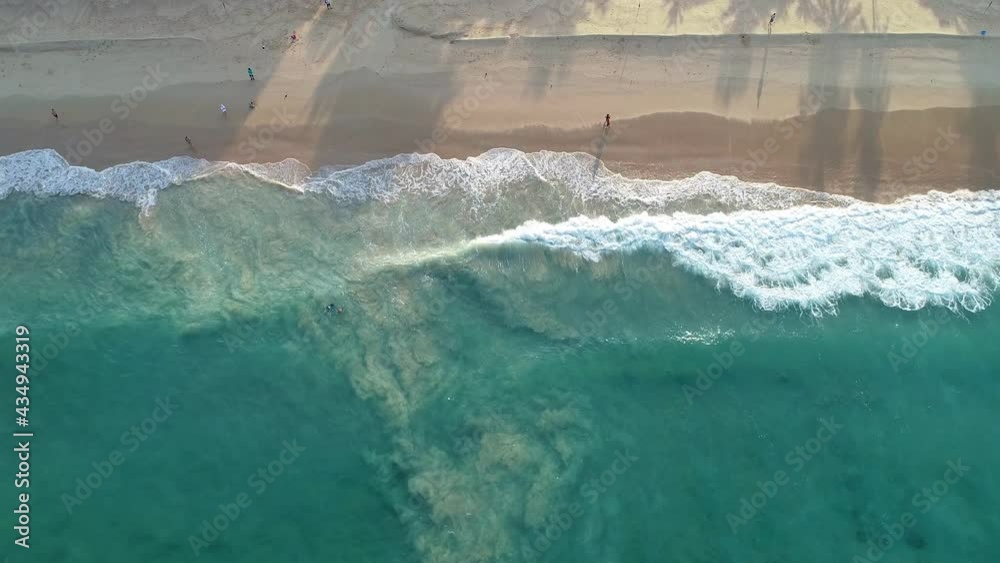 Aerial view top view Beautiful tropical beach with white wave crashing ...