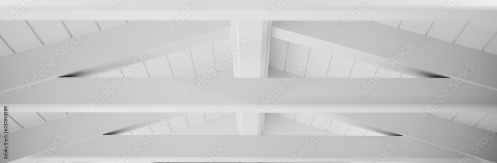 Wood frame, right-angled triangular ceiling in the bedroom in white ...