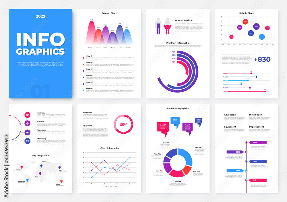 Infographic brochure template. A4 pages with charts, diagrams and ...
