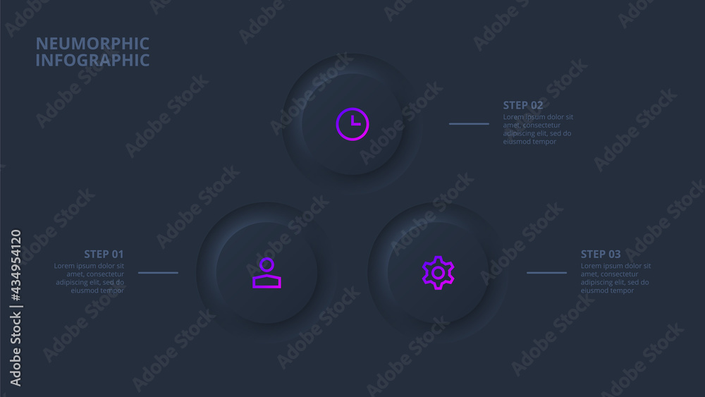 Dark neumorphic element for infographic. Template for diagram, graph, presentation and chart ...