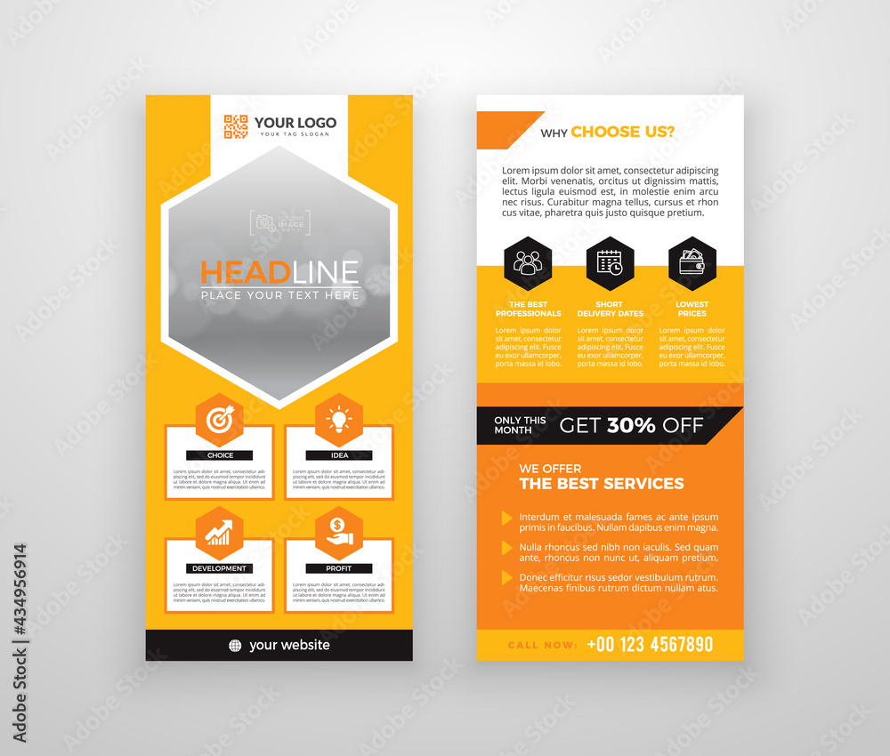 Double-sided DL flyer design. Brochure or flyer template. Layout with ...