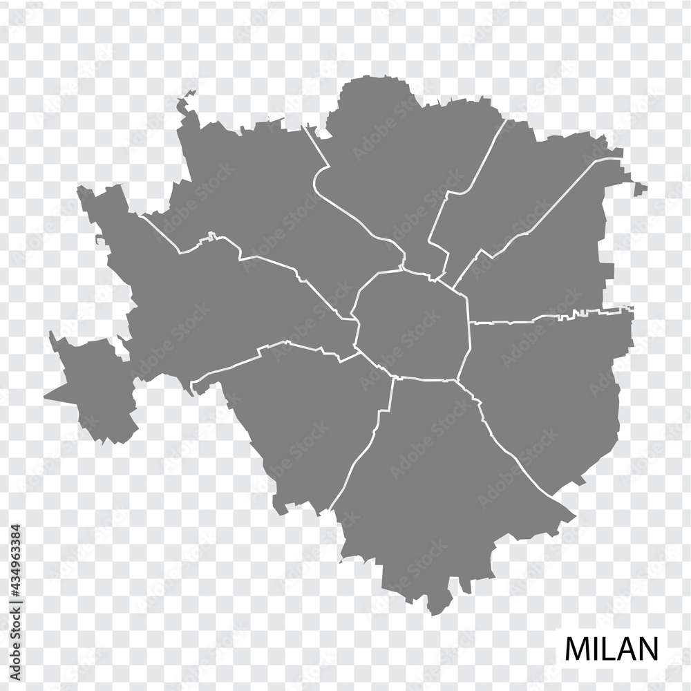 High Quality map of Milan is a city in Italy, with borders of the ...