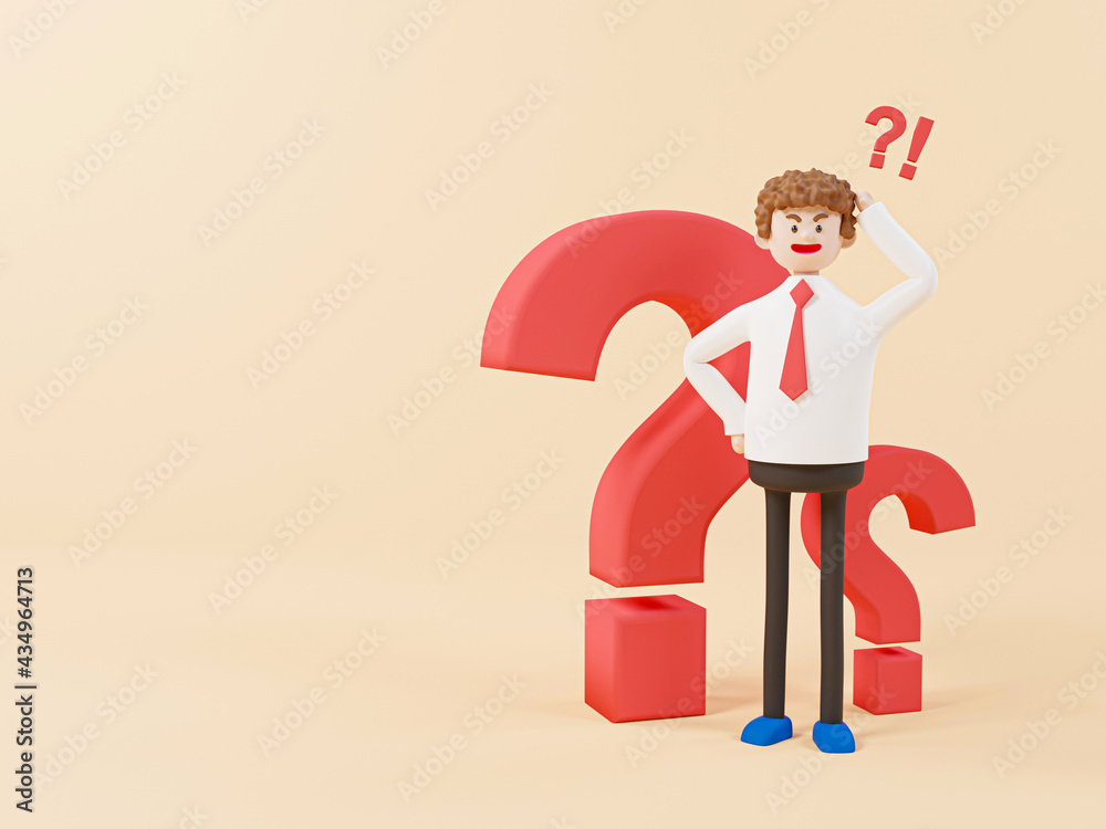 3D Cartoon characters businessman thinking with a question mark,looking ...