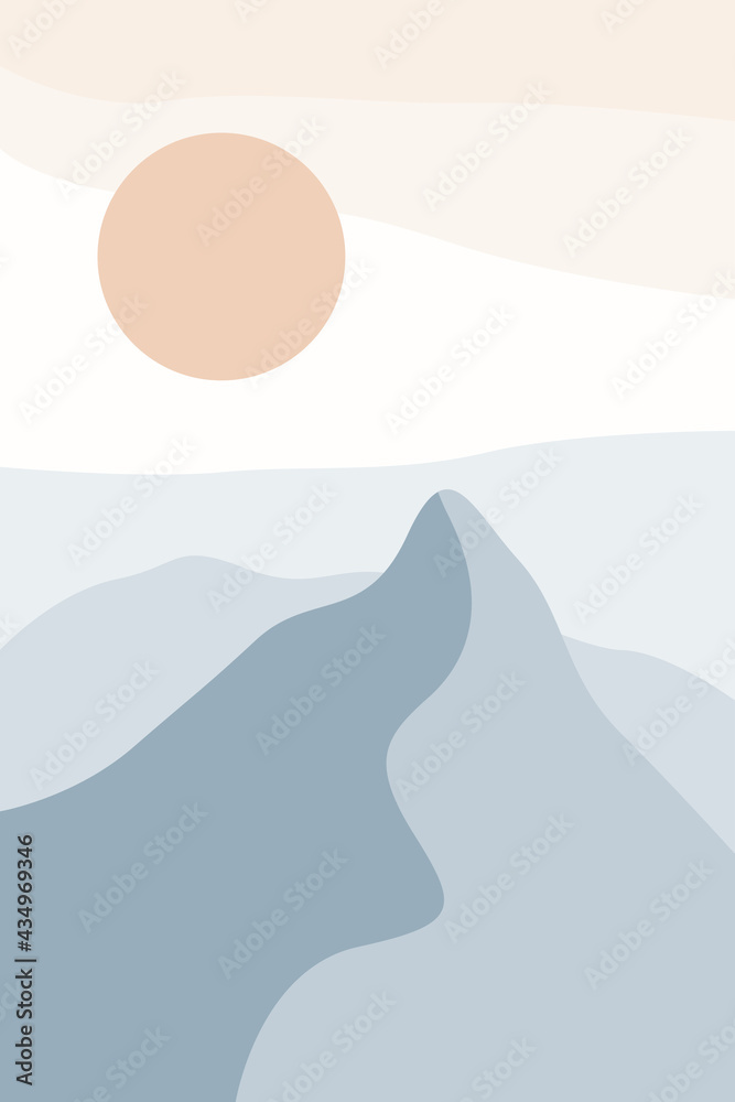 Minimalist boho landscape pattern. Mountain nature terra for design ...