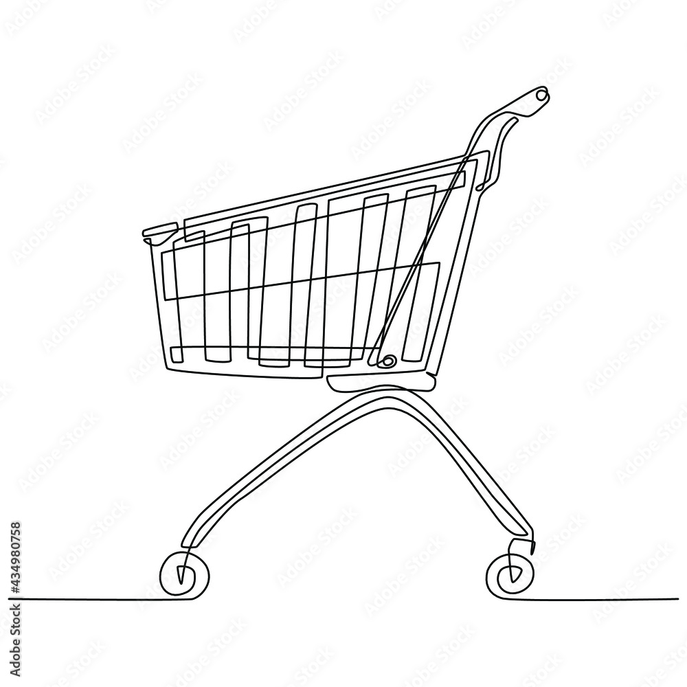 Continuous line drawing of trolley for shopping illustration Stock ...