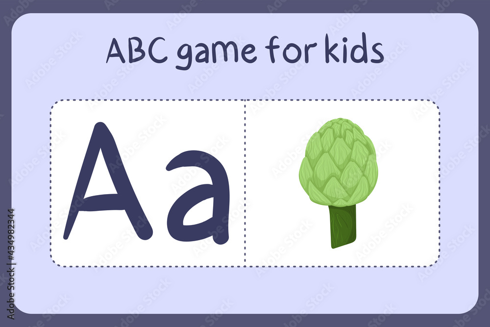 Kid alphabet mini games in cartoon style with letter A - artichoke ...