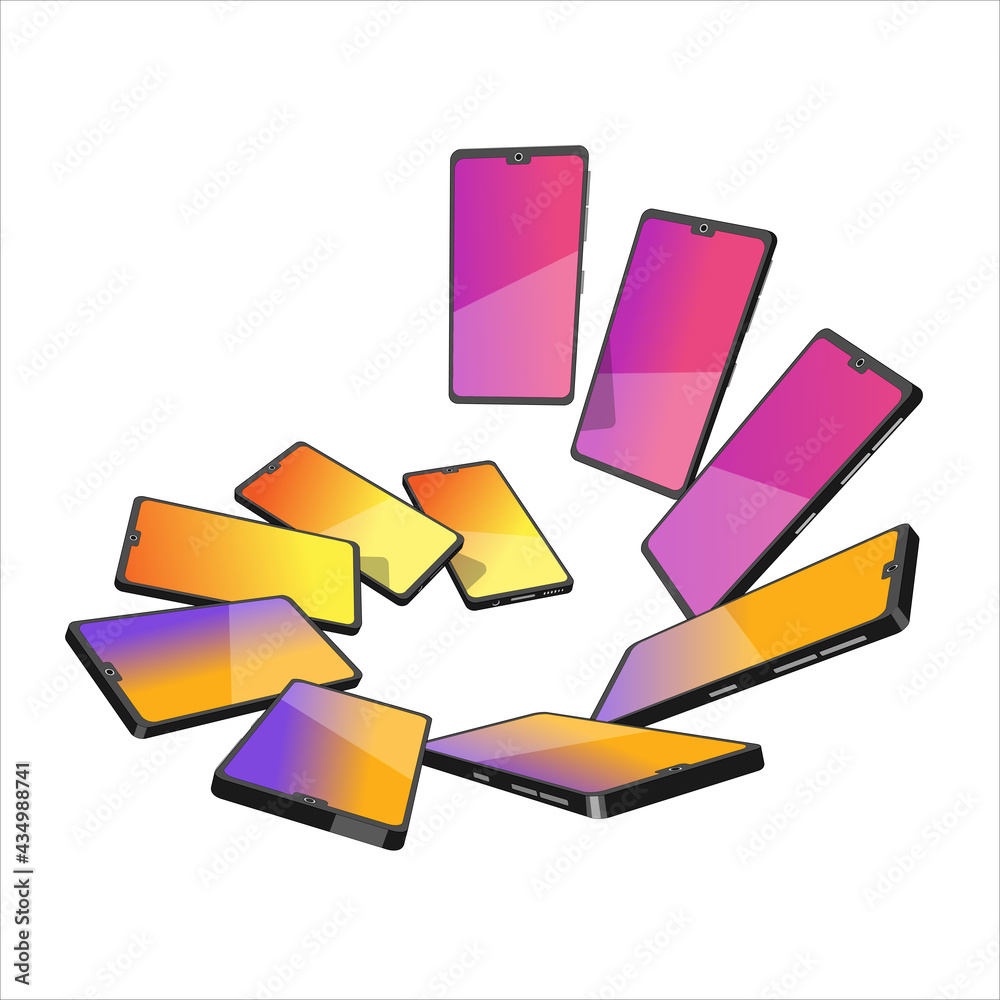 Group of 3d models cell phones. Smartphones in vertex shapes . 3d ...