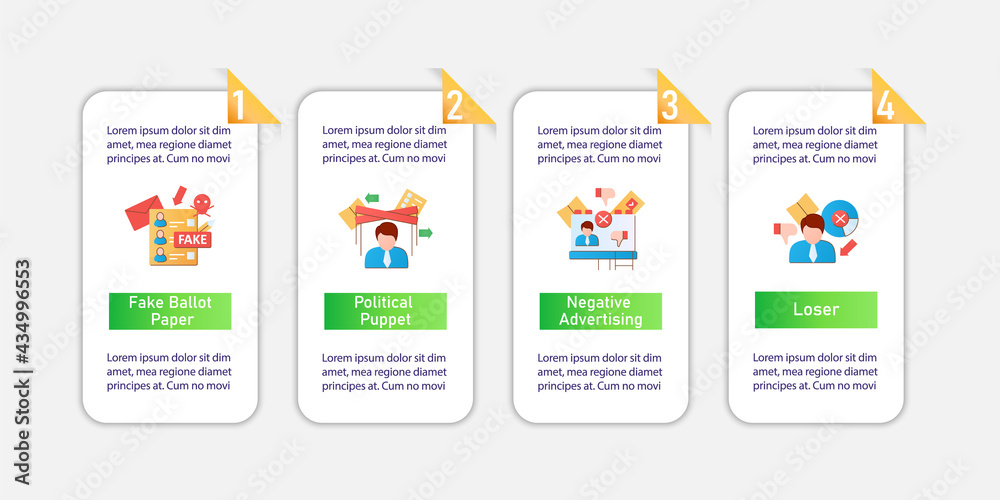 Election vector infographics.Fake ballot paper, negative ad, loser ...