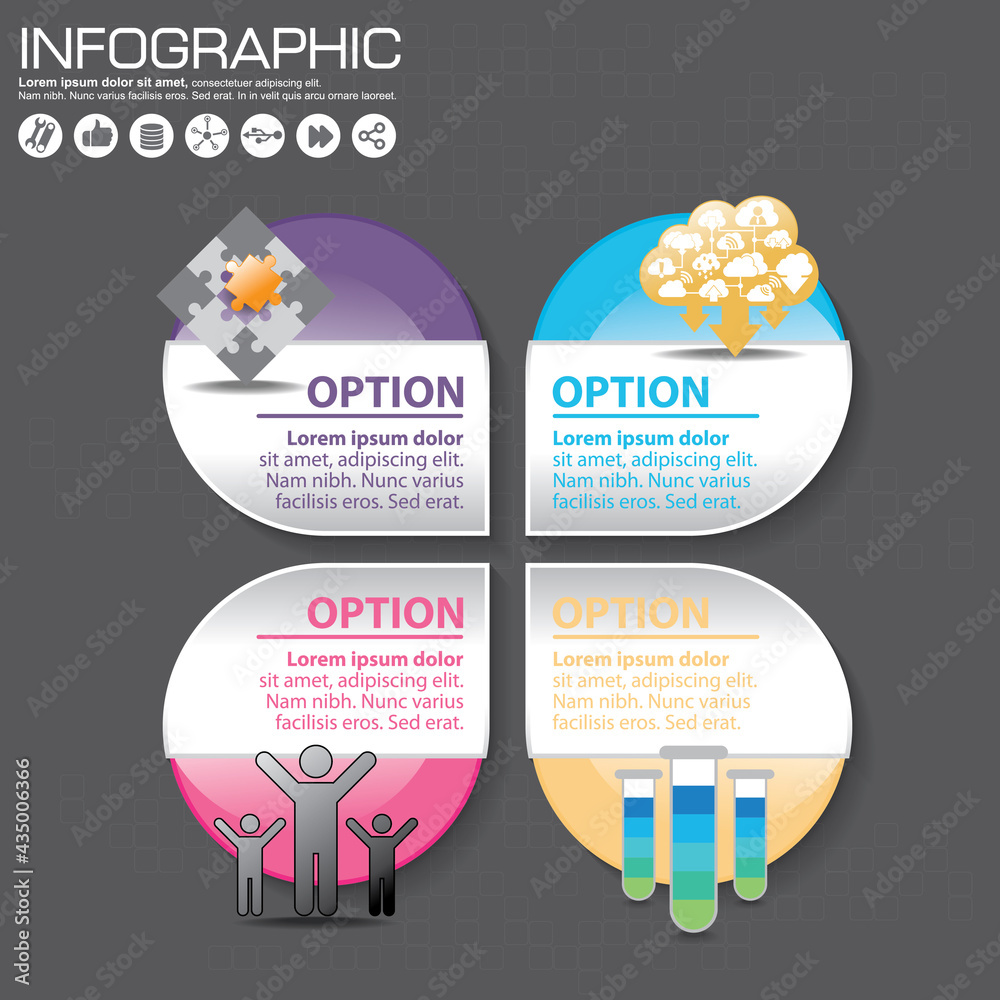 Infographic template and options with flat icons for presentation ...