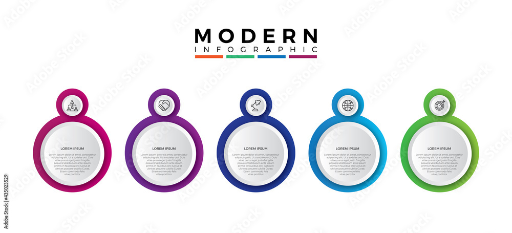 Simple, business, modern, minimal, colorful, infograph, step, 5 ...