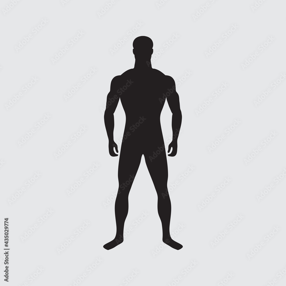 Black human silhouette. Standard male figure. Standing slender man ...