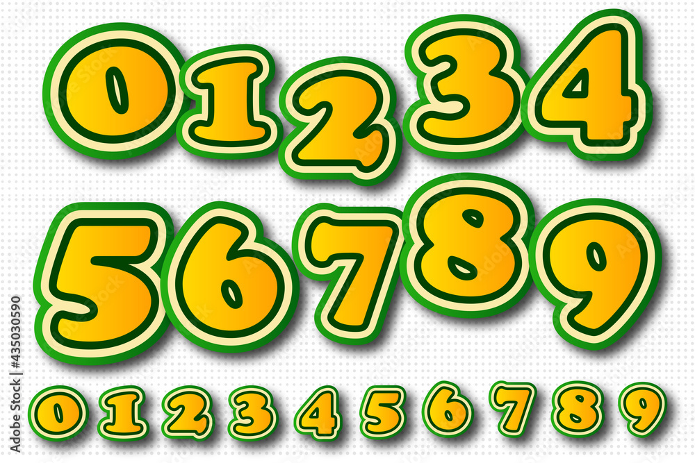 Cartoon style colorful font for kids Comic style numbers gradient color ...