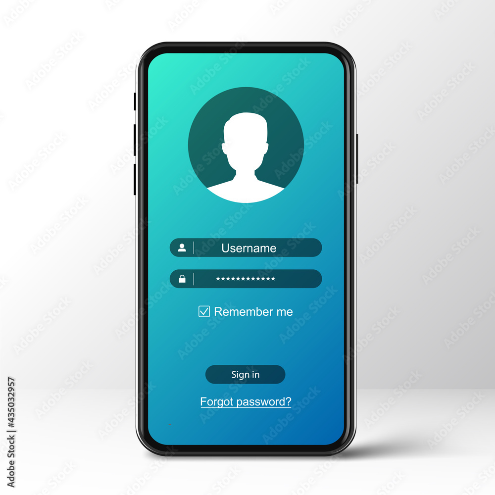 Login to application account on smartphone, realistick style isolated ...
