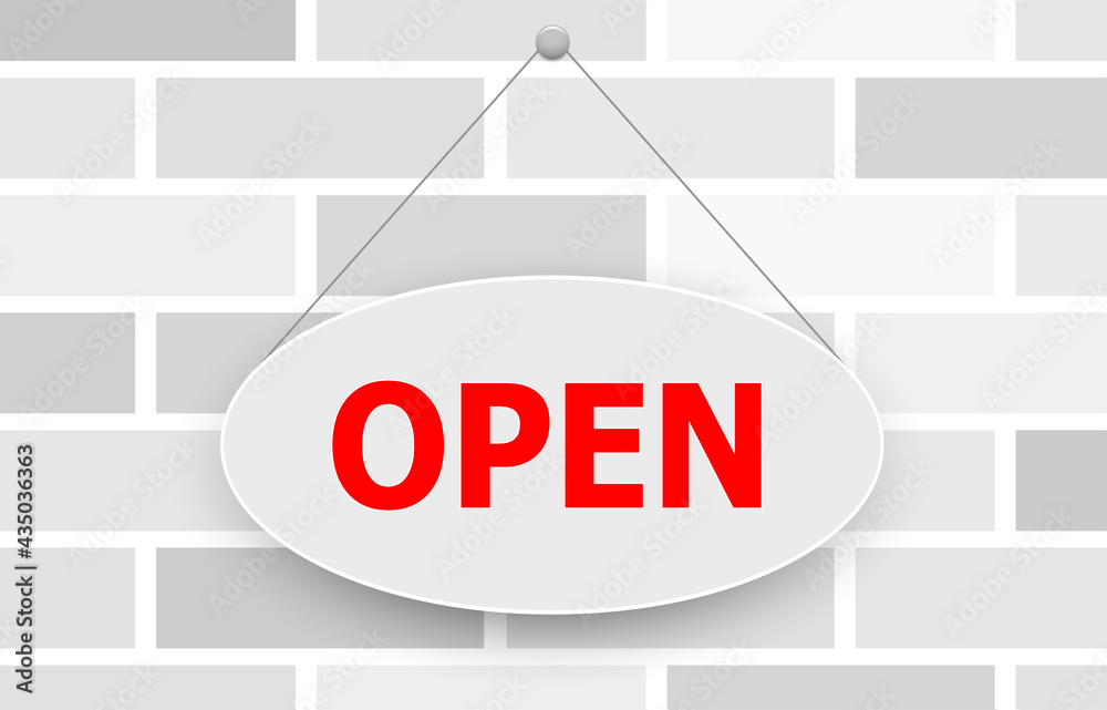 Open Store Sign for Shop. Simple oval sign in red color, vector ...