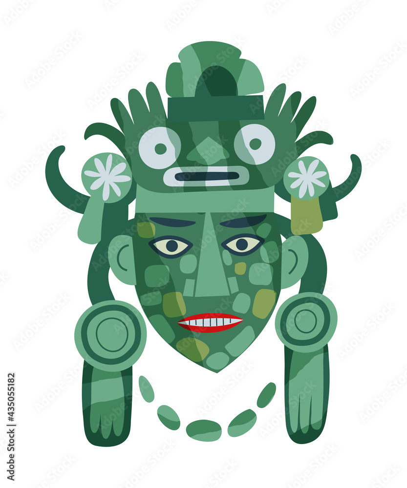 Green Mayan traditional mask. Ancient civilisation icon in Mexico ...