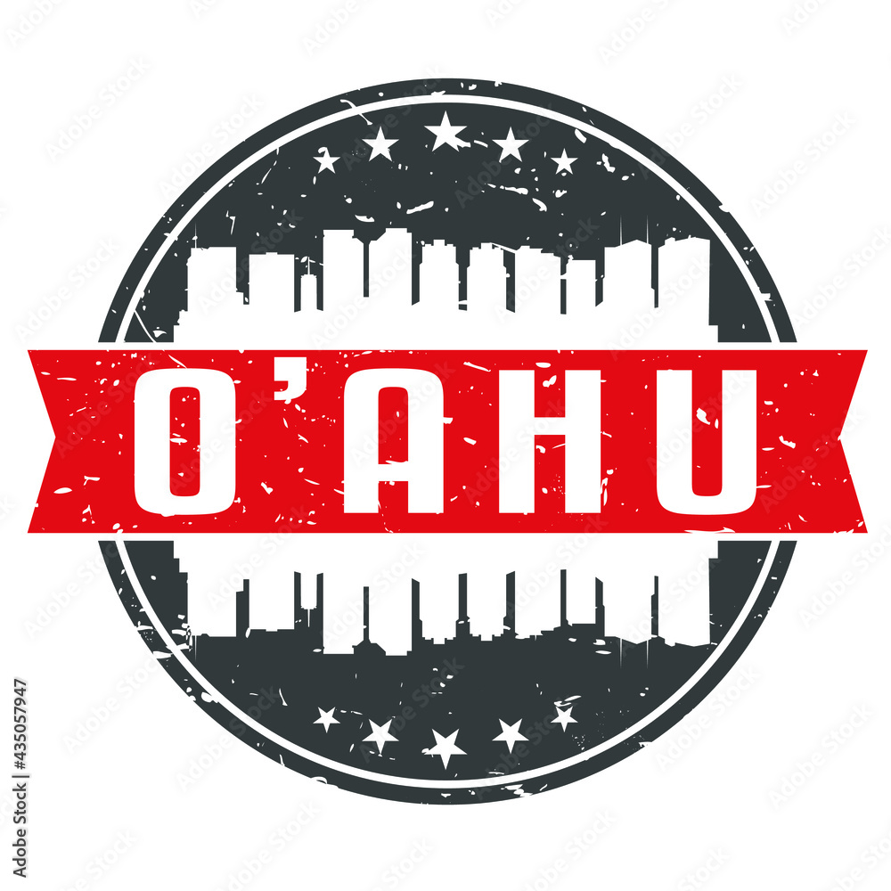 O‘ahu, Hawaii, USA Round Travel Stamp. Icon Skyline City Design. Seal ...