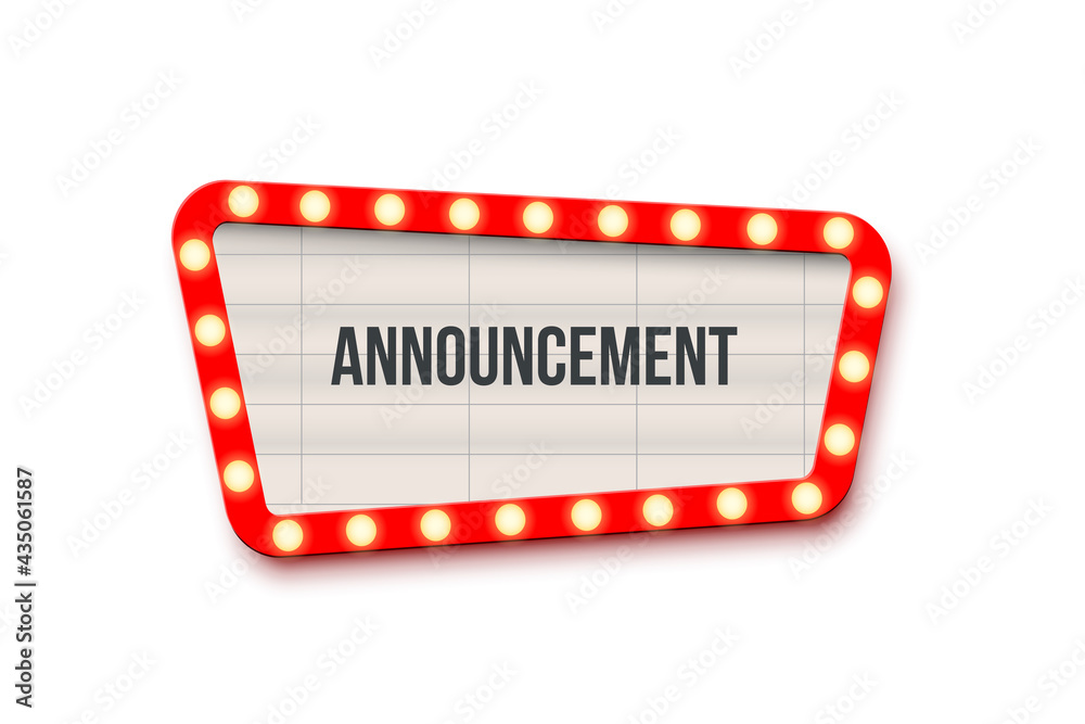 Retro announcement board sign. Cinema billboard or theatre signage ...