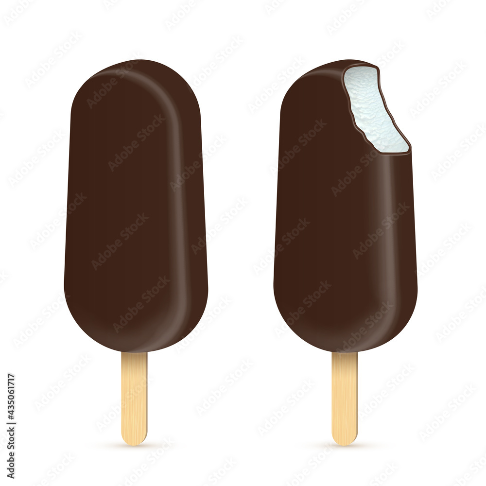 Whole and bitten ice cream Eskimo vector illustration. Popsicles ...