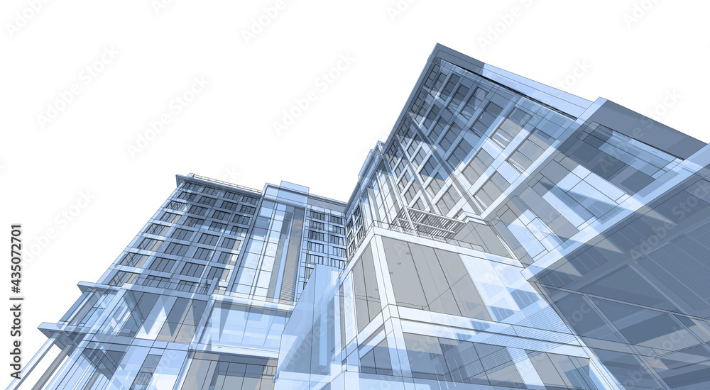 Architecture background. Perspective 3d Wireframe of building design ...