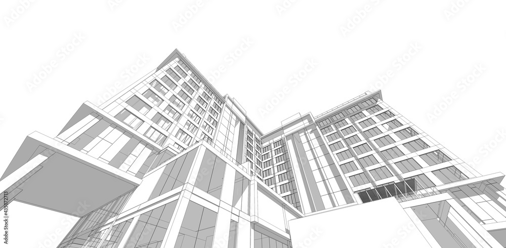 Architecture background. Perspective 3d Wireframe of building design ...