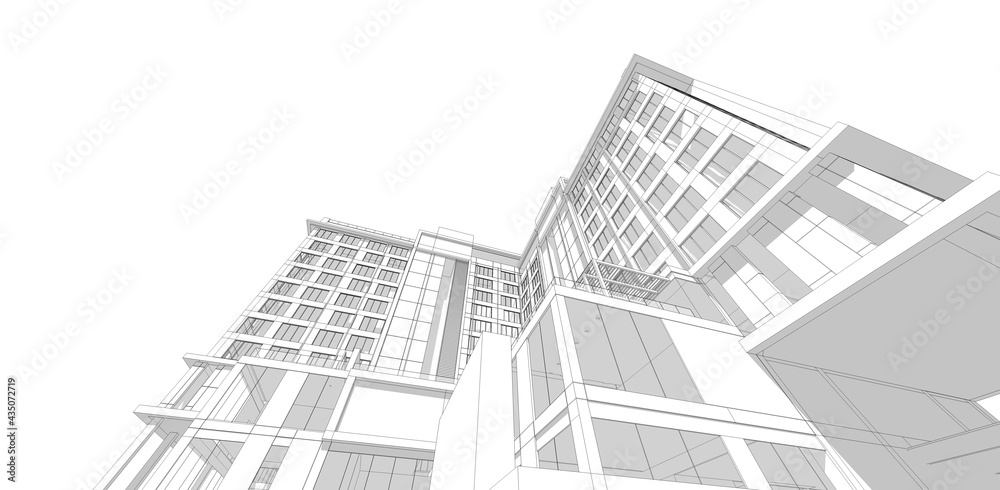Architecture background. Perspective 3d Wireframe of building design ...