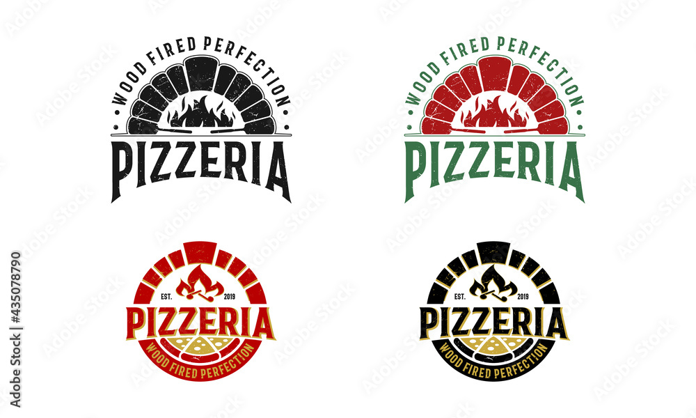 vector set of pizza pizzeria labels and badges logo design vector Stock ...