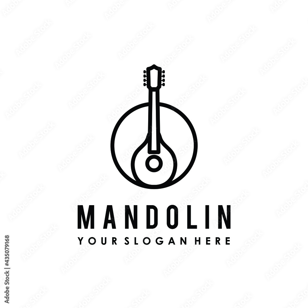 mandolin line art folk classical strings music instrument in the circle ...