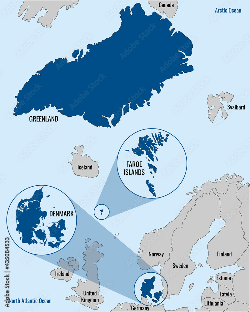The Kingdom of Denmark map, administrative divisions. Denmark vector ...