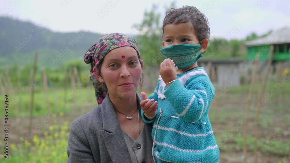 Vidéo Stock Close shot of a young Indian Pahari woman (mountainous ...