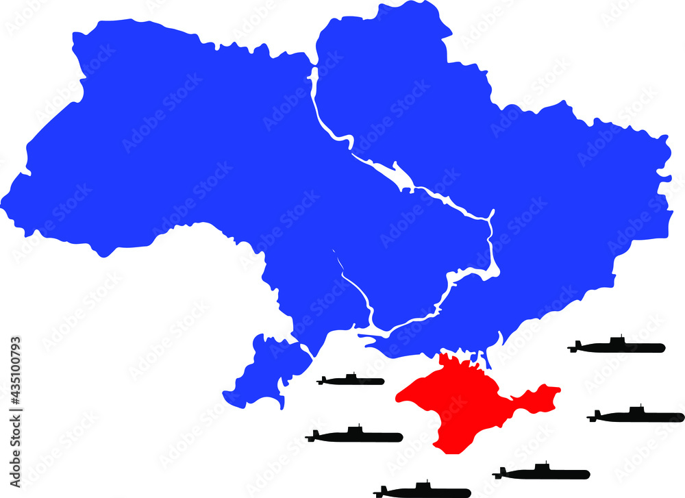 Blue colored Ukraine map. Political Ukraine map. Crimean Peninsula ...
