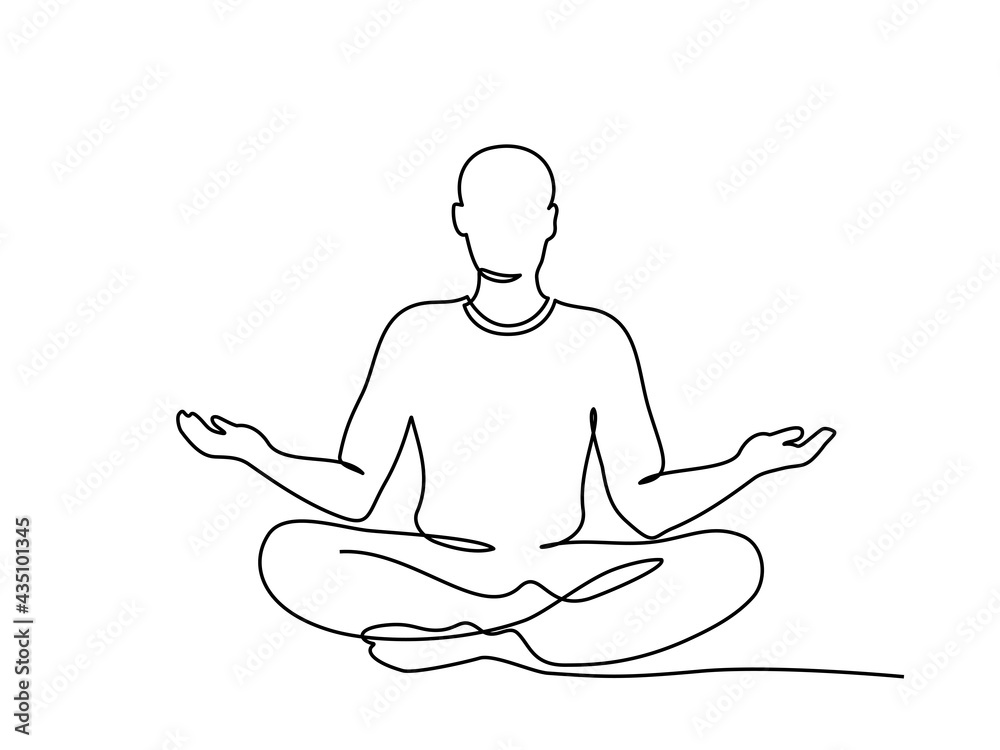 Meditating man in lotus yoga pose. One line drawing Stock Vector ...
