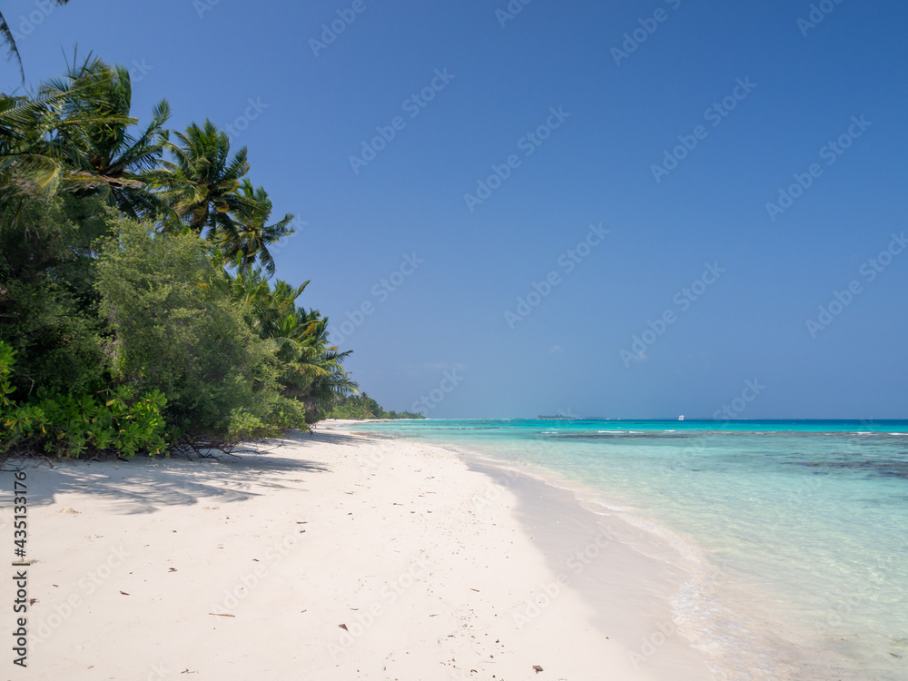 Maldives tropical islands panoramic scene, idyllic beach palm tree ...