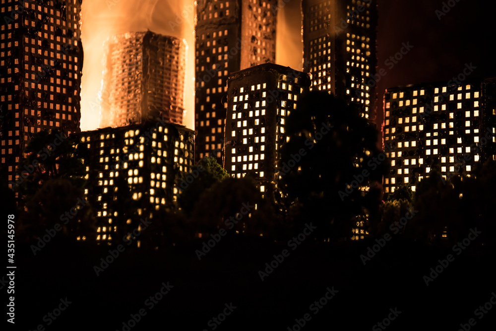 Cartoon style city buildings. Realistic city building miniatures with ...