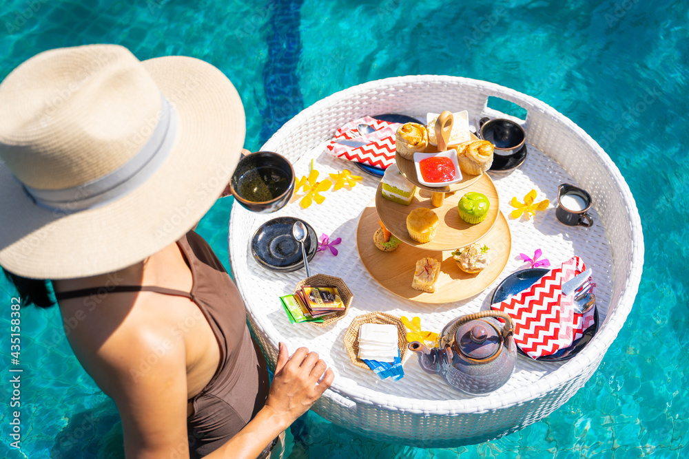 floating afternoon tea for eat in resort Stock Photo | Adobe Stock