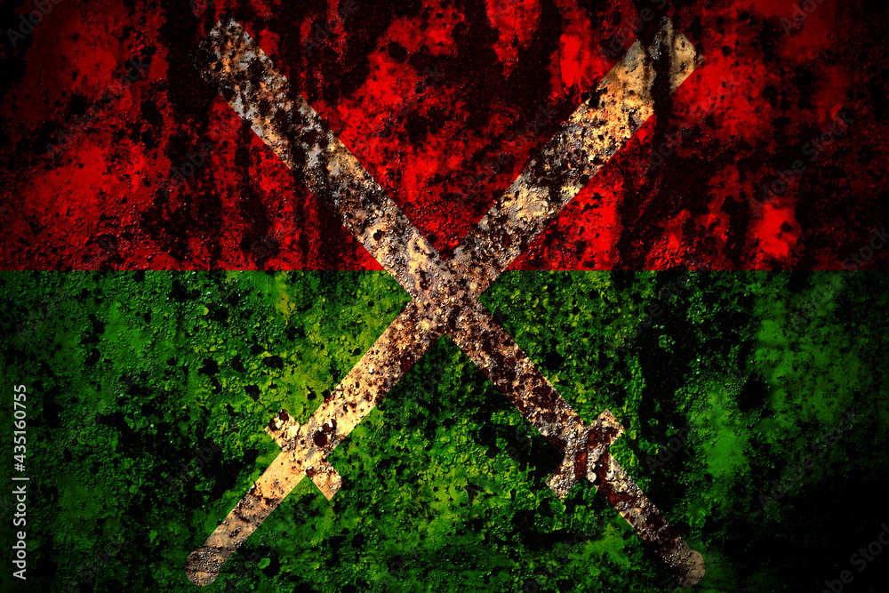 Myanmar, Kachin State flag on grunge metal background texture with ...