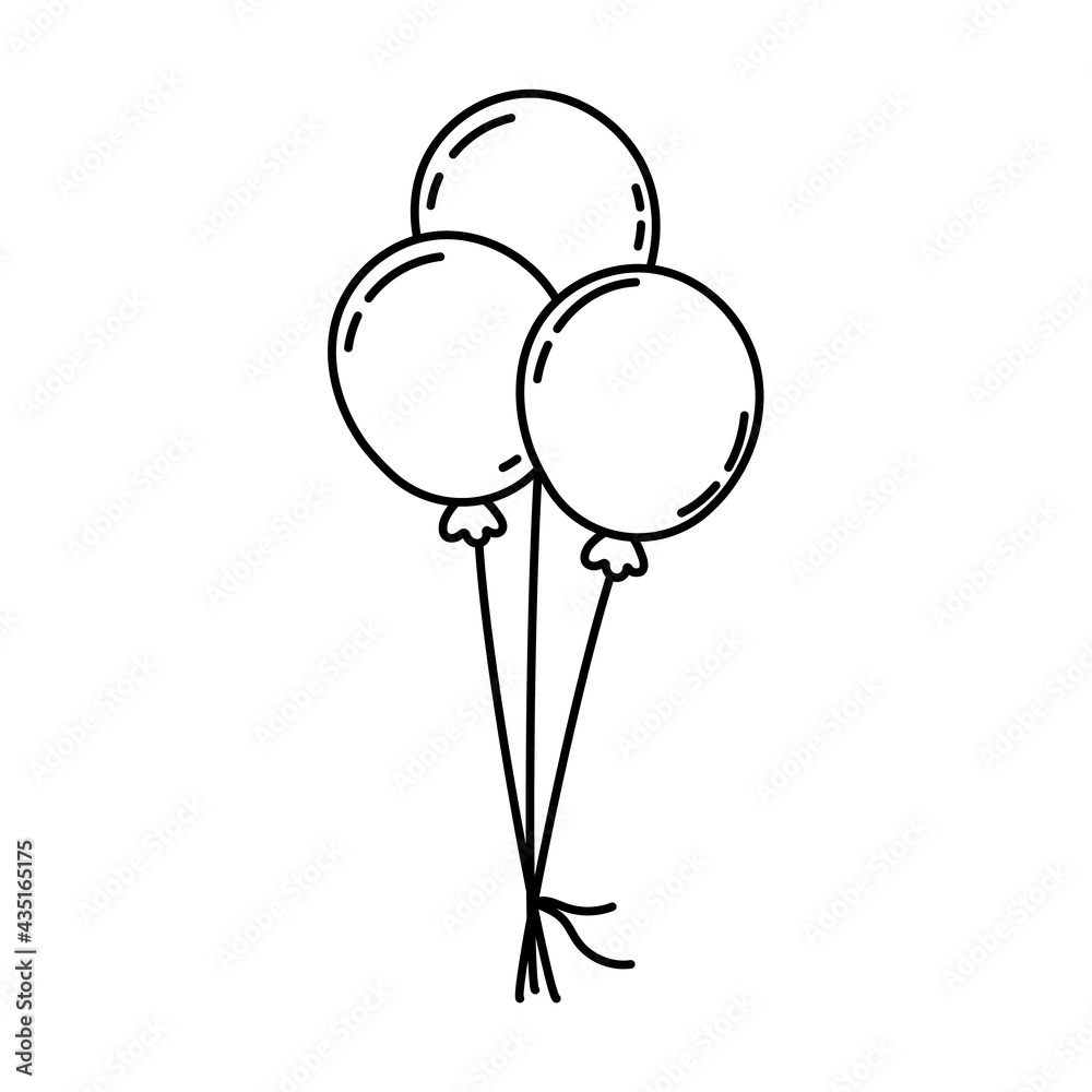Three balloons for the celebration of the holiday. Thin line. Editable ...