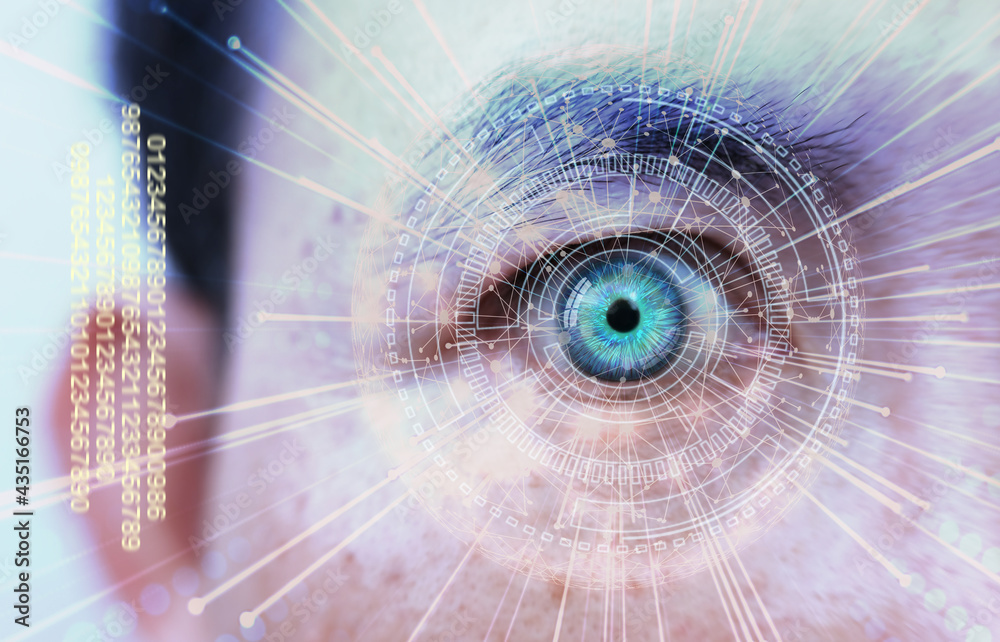 Human eye and high-tech concept, screening big data and digital ...